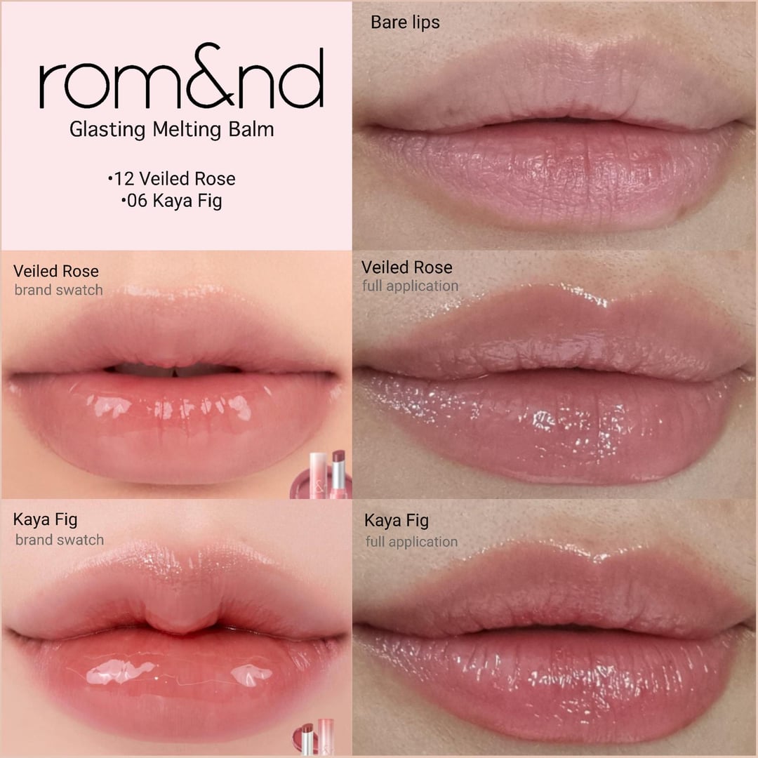 [Swatches] Romand Glasting Melting Balm in Veiled Rose, Kaya Fig, Nougat Sand, and Scotch Nude ...