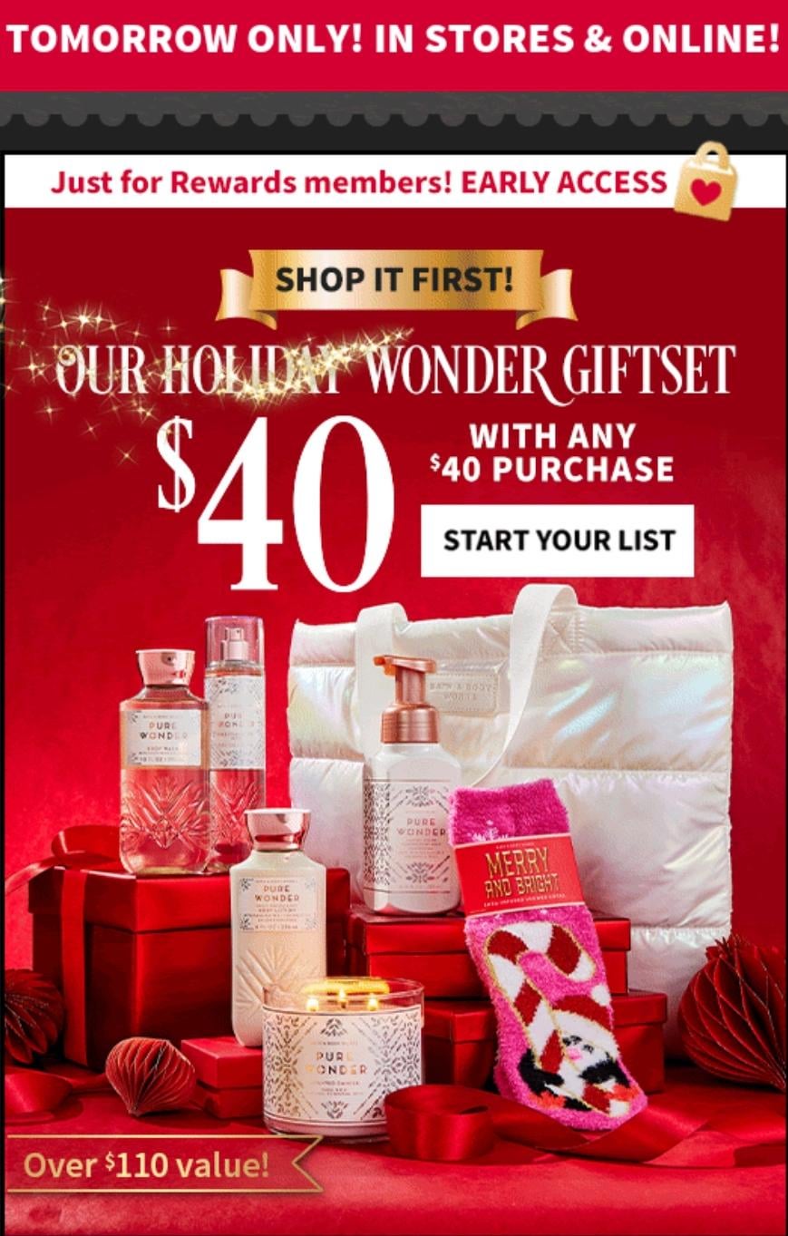 Bath and Body Works, Tomorrow, 11/22: Spend $40, Receive Holiday Wonder ...