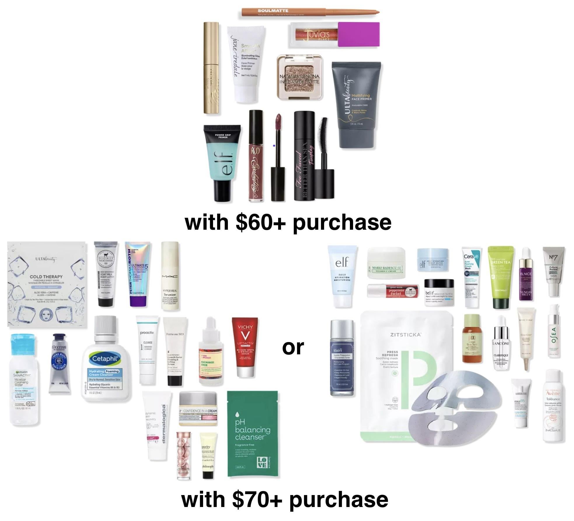 Ulta: makeup GWP with $60 purchase, plus choose 1 of 2 skincare GWPs ...
