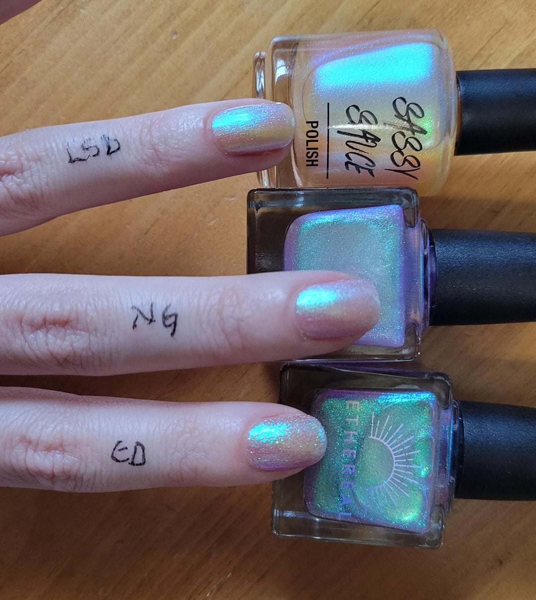 Swatch comparison: Ether Dragon, Now Go and Don't Look Back, LSD ...