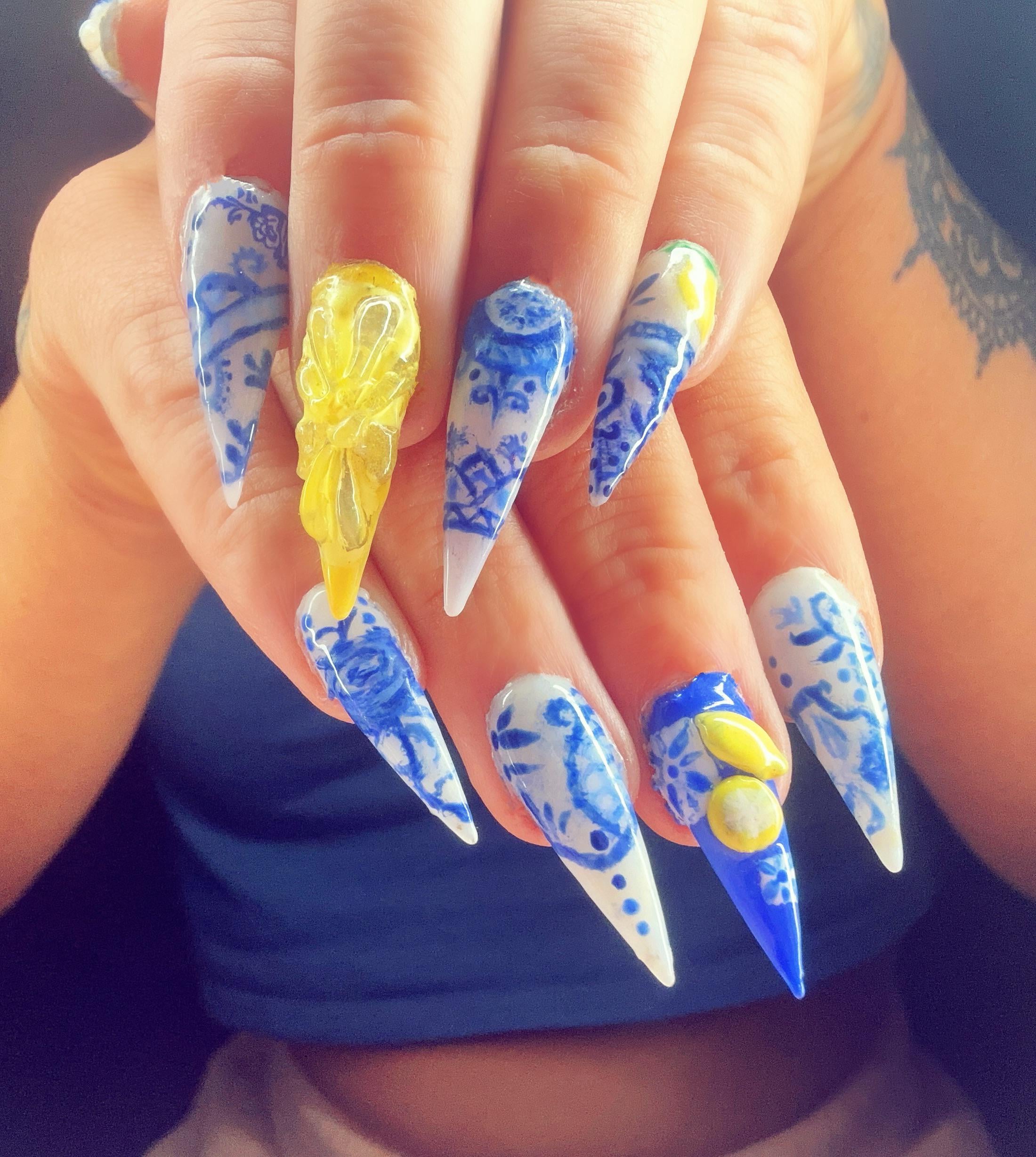 Blue porcelain & lemon nails – COSMESTIC.COM ~ Beauty, Makup, and Cosmetics